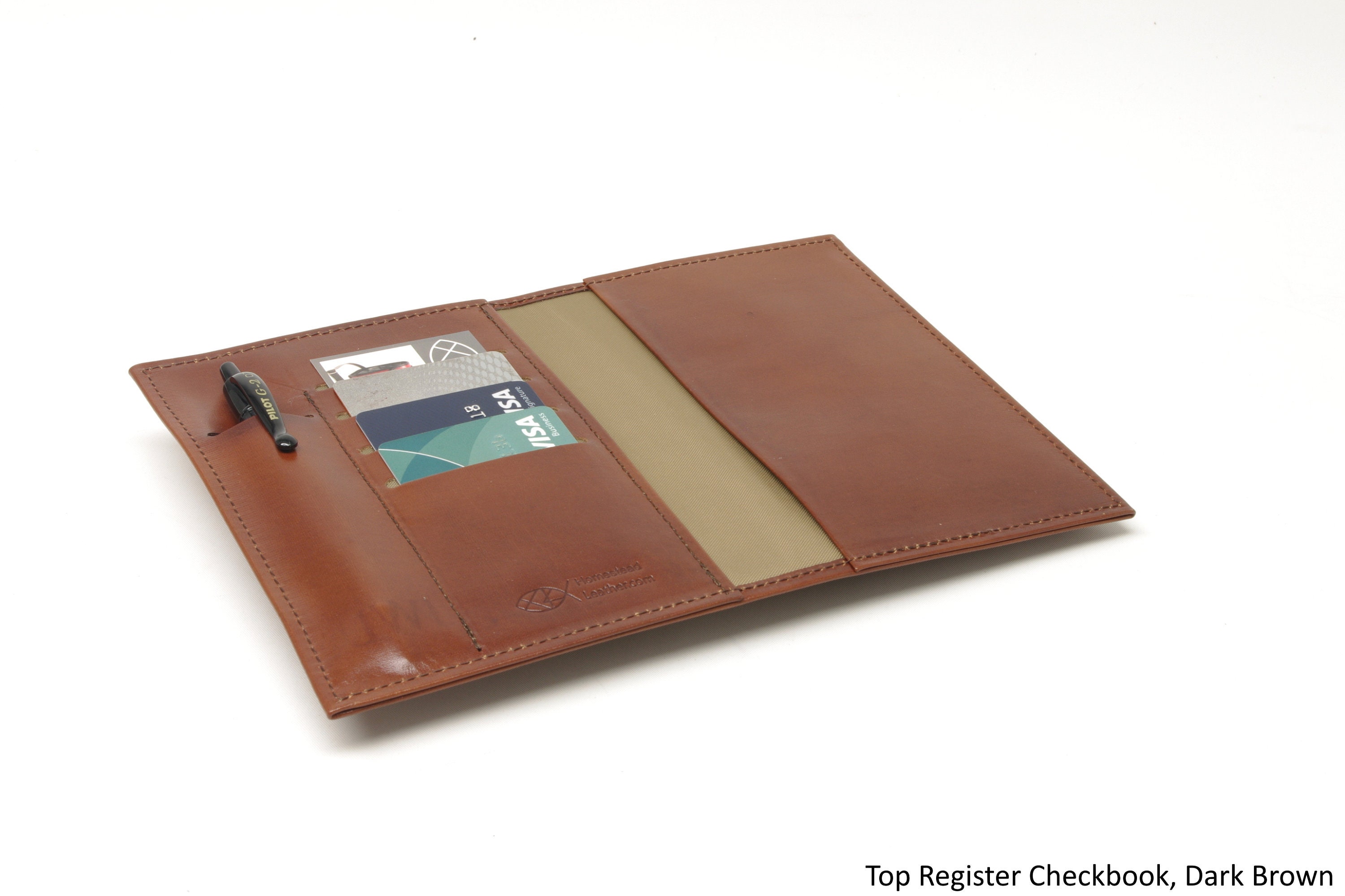 Leather Top Stub Checkbook / Card Wallet, with Pen Slot
