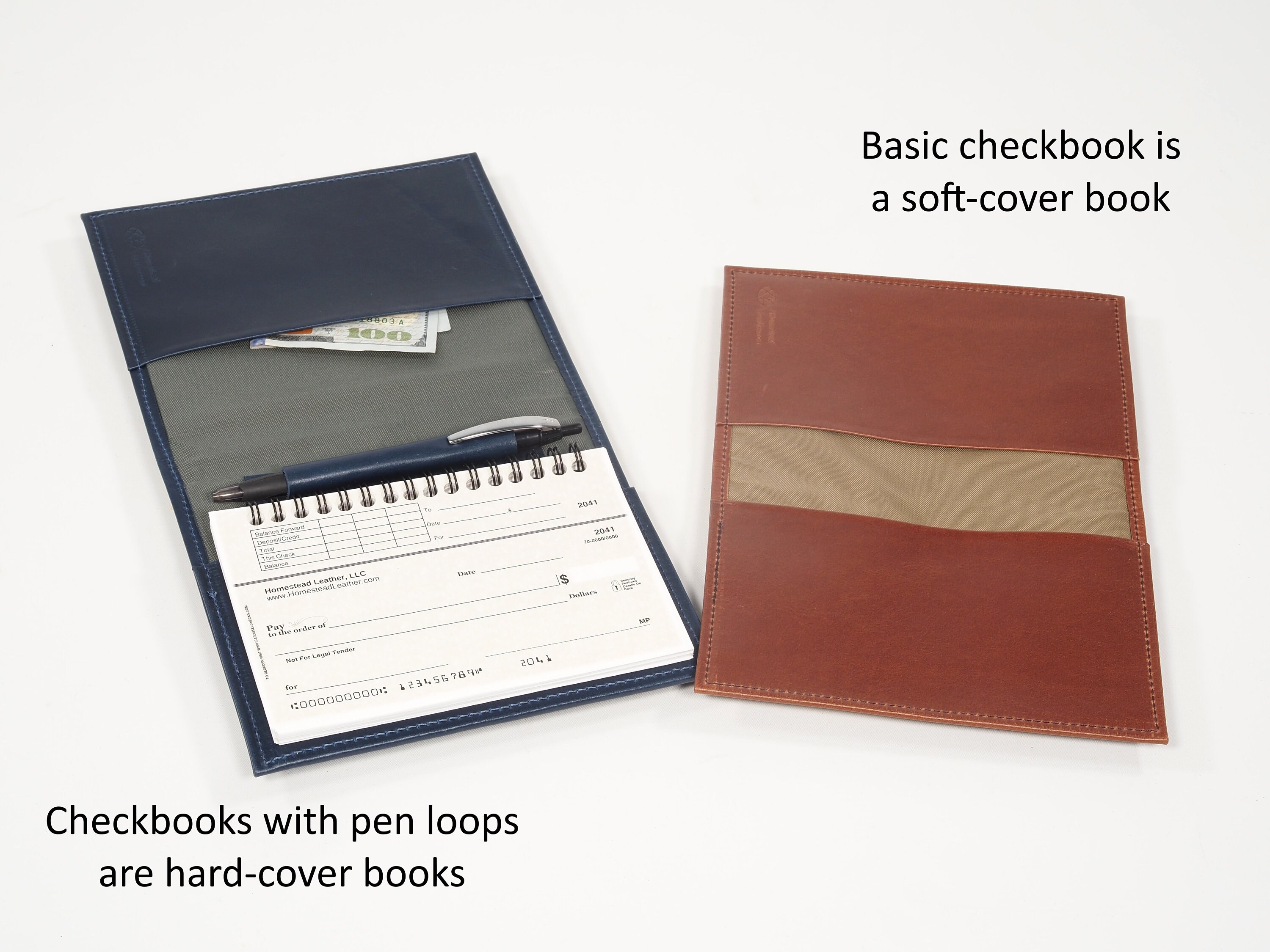 Leather TOP STUB Checkbook - with Optional Pen and Card Slots