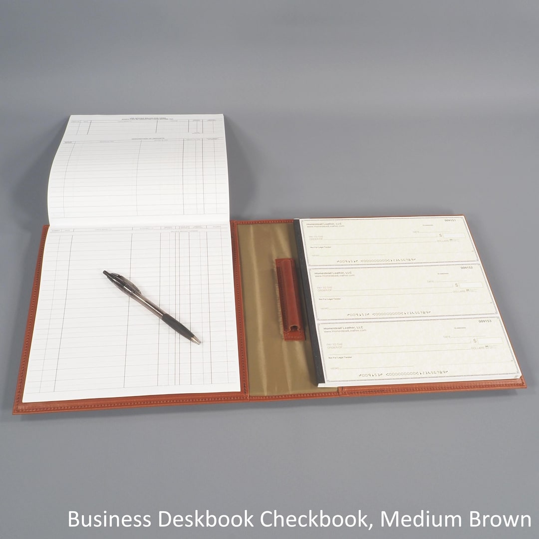 Leather BUSINESS Size DESKBOOK Checkbook Cover - for 3-to-a-page Checks ...