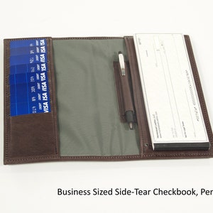 Leather BUSINESS Size SIDE TEAR Checkbook, With Optional Pen and Card ...
