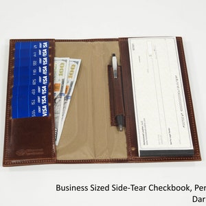 Leather BUSINESS Size SIDE TEAR Checkbook, With Optional Pen and Card ...
