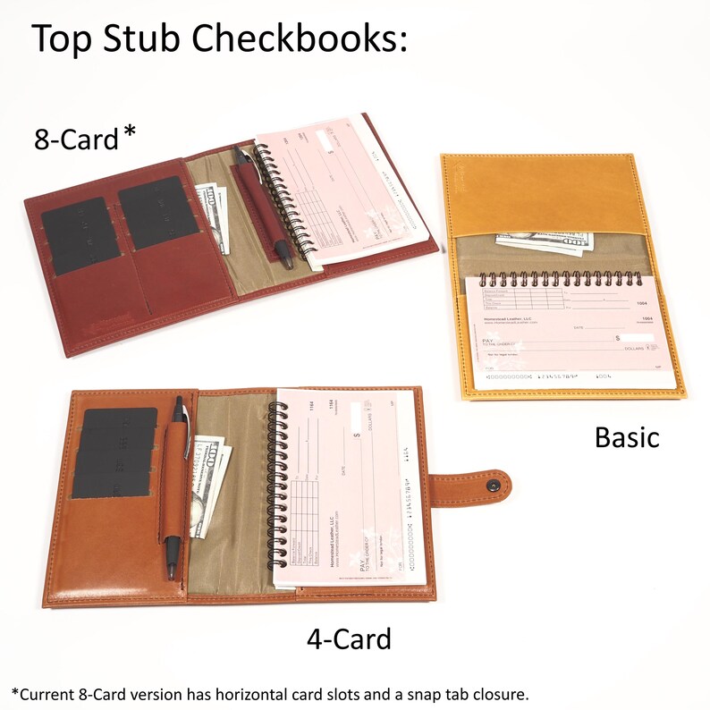 Leather TOP STUB Checkbook - With Optional Pen and Card Slots - Etsy