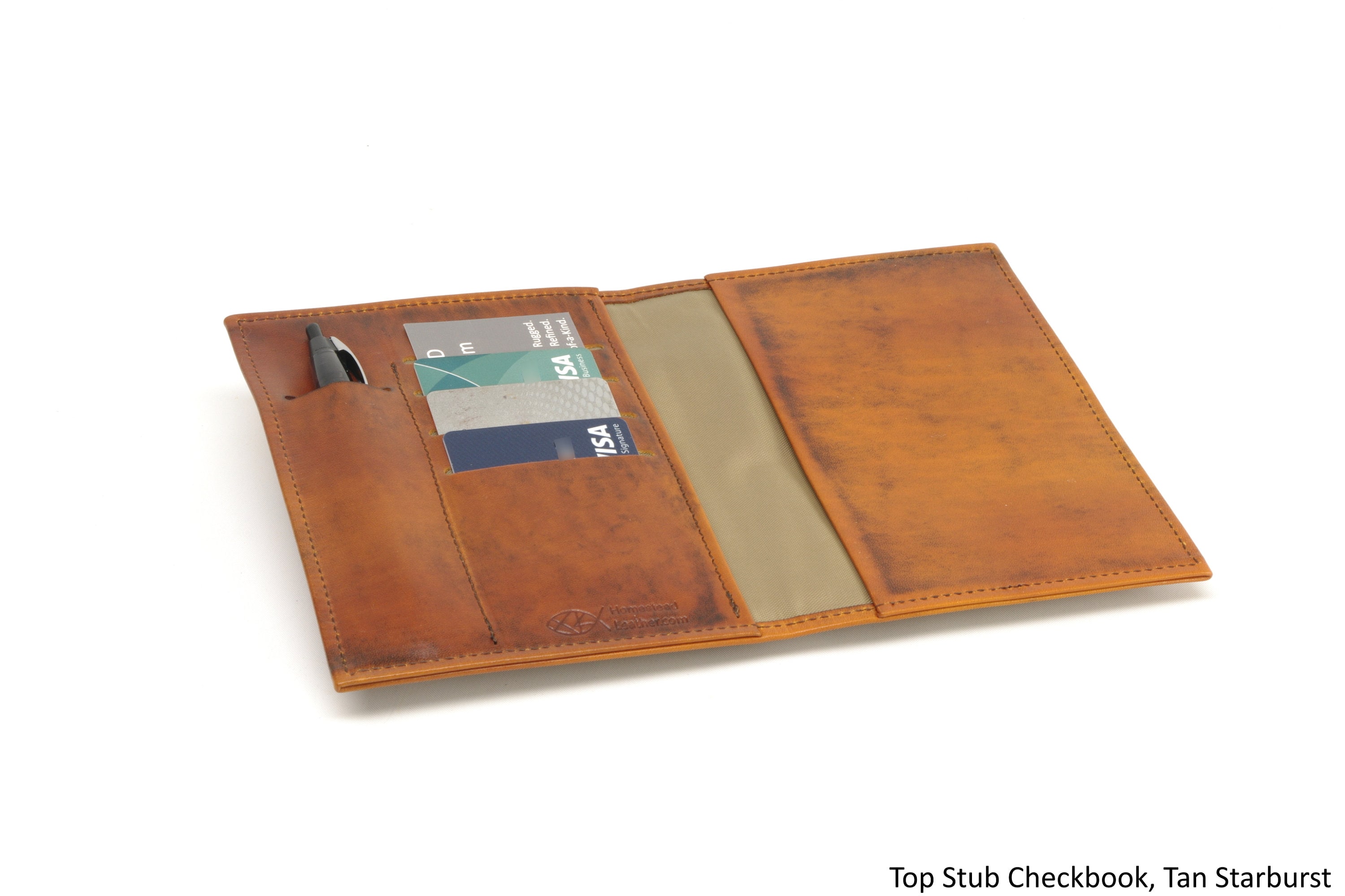 Leather Top Stub Checkbook / Card Wallet, with Pen Slot