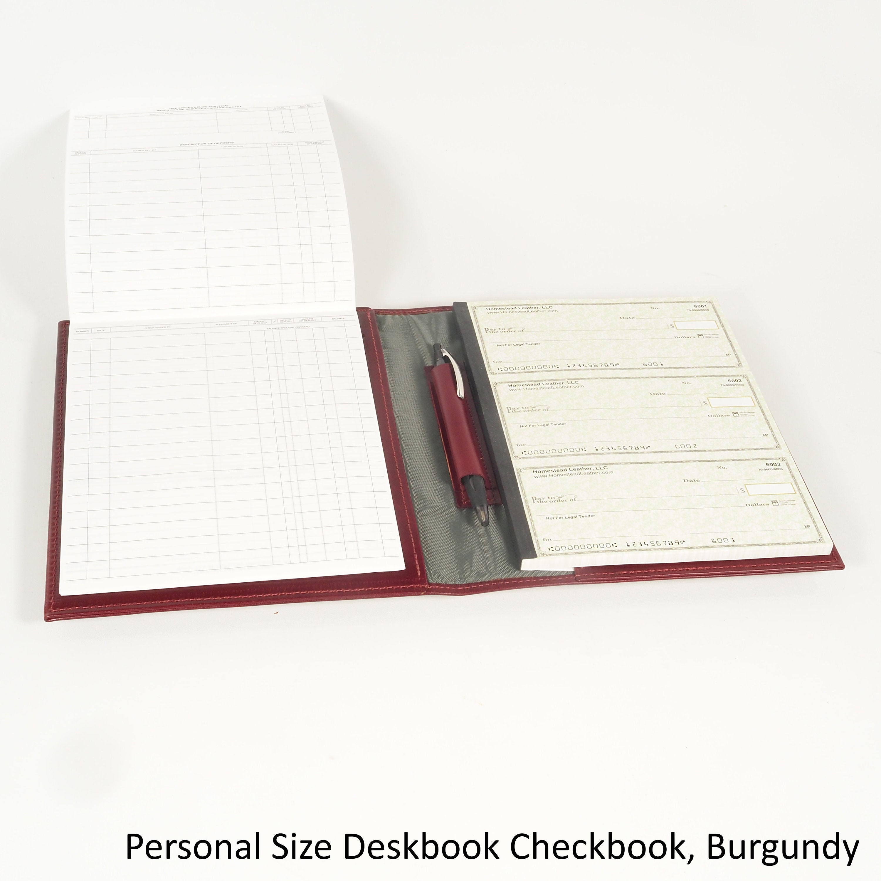 Leather PERSONAL Size DESKBOOK Checkbook Cover - For 3-to-a-Page Checks