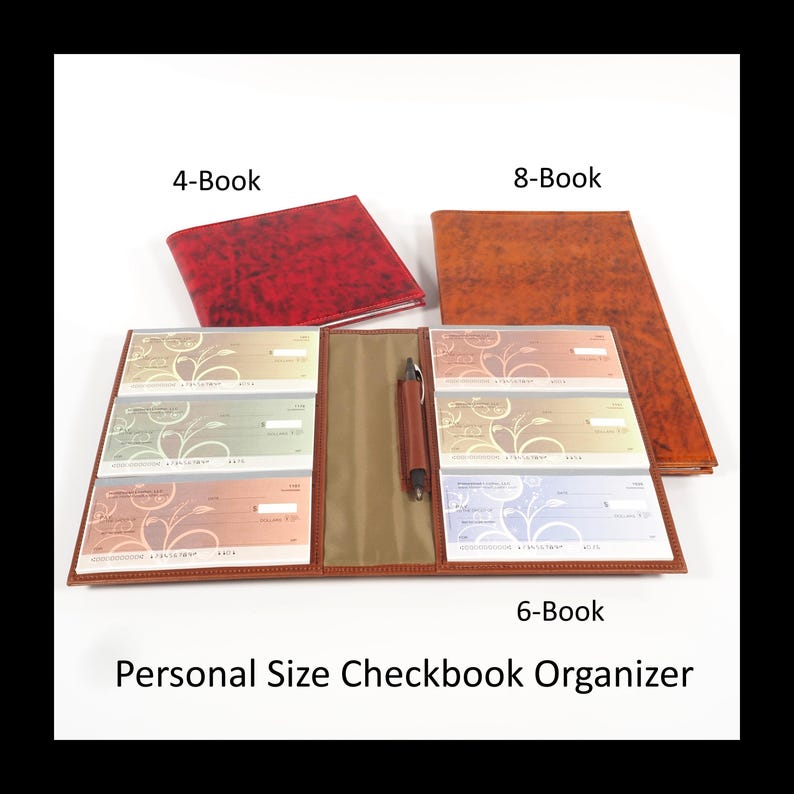 Leather Checkbook Organizer - 4, 6 or 8-book for PERSONAL Size Checks ...