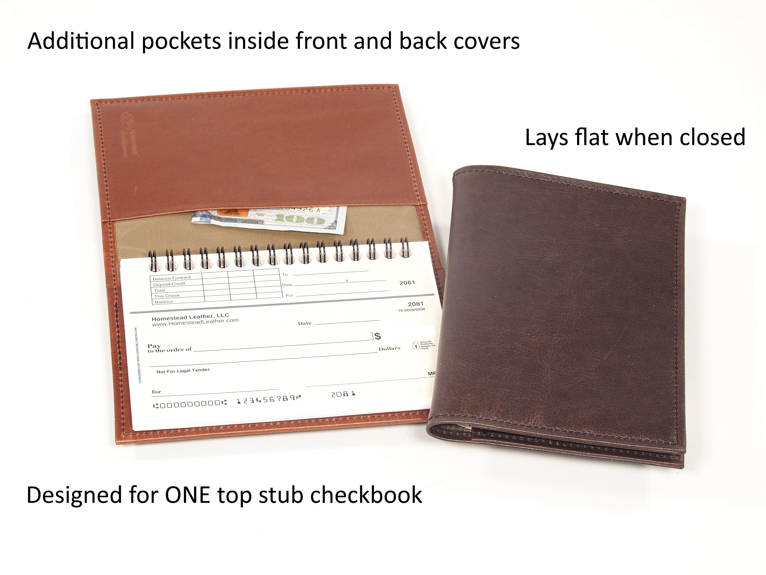 Leather TOP STUB Checkbook - with Optional Pen and Card Slots