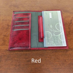 Hand Dyed Leather Checkbook Wallet With Pen Slot (clearance) - Etsy