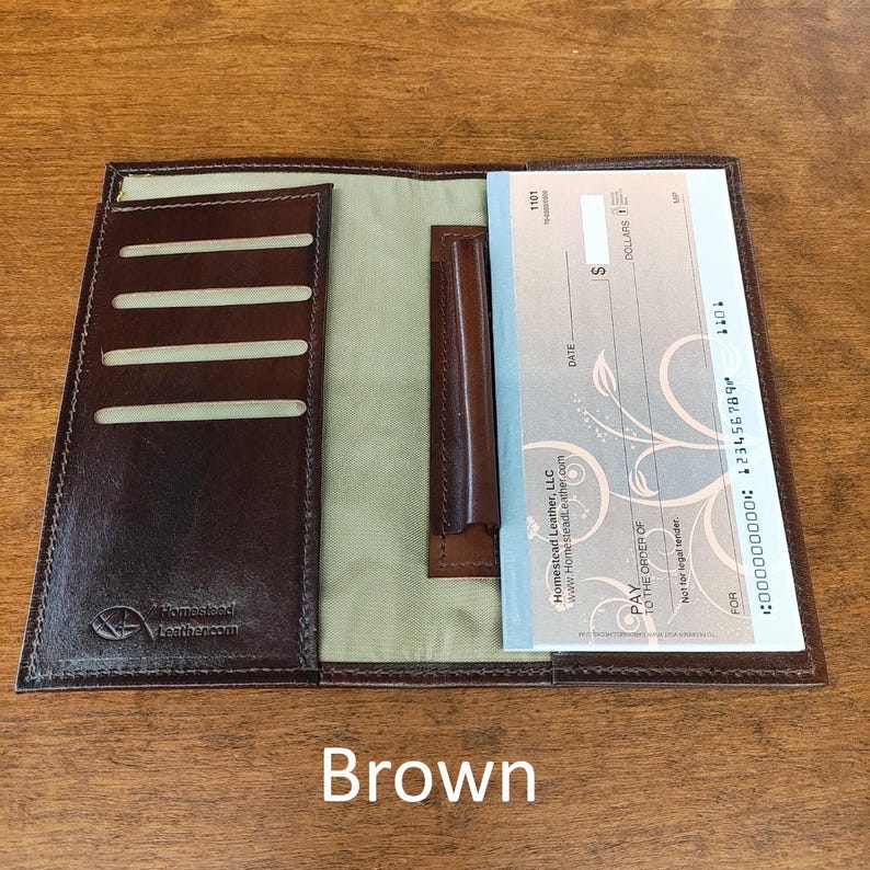 Hand Dyed Leather Checkbook Wallet With Pen Slot (clearance) - Etsy