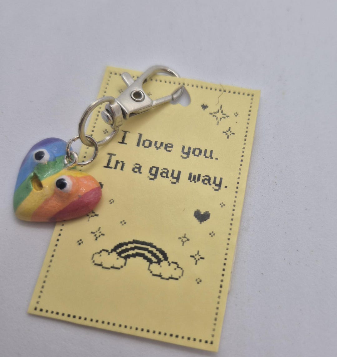 LGBTQIA Clay Heart Keyring With a Face, Weirdcore Valentines Gift - Etsy