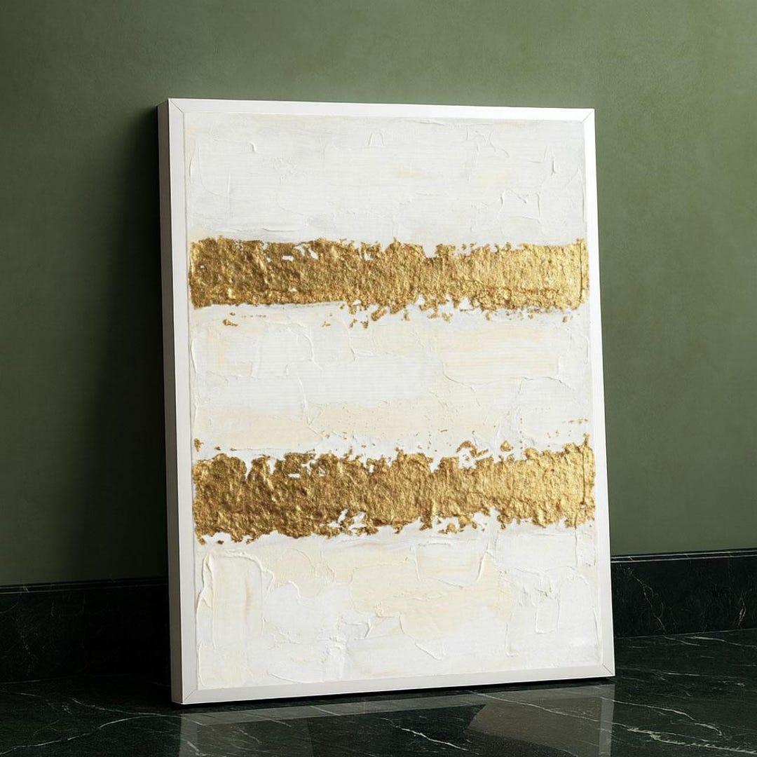 Elegant Rothko Style Gold and White Canvas Wall Art Print Minimalist ...