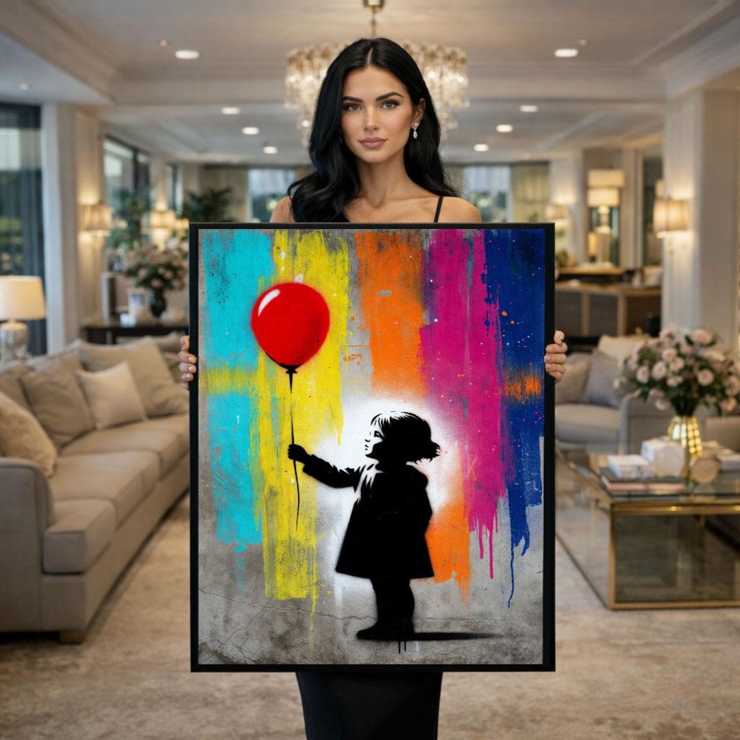 Banksy Inspired Balloon Canvas Art Red Balloon Kid Canvas Wall Art ...