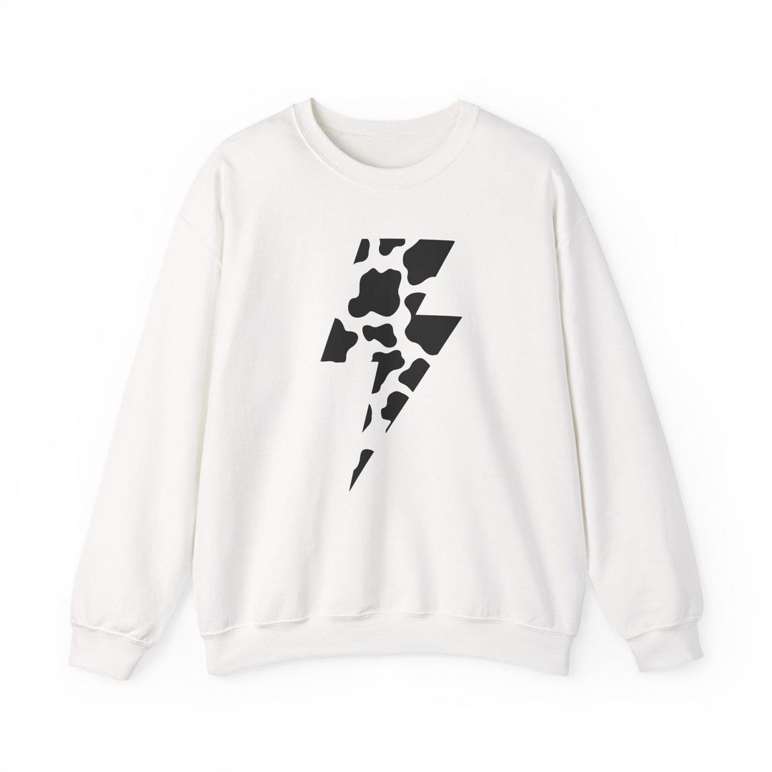 Cow Print Lightning Bolt Sweatshirt | Edgy Streetwear - Etsy