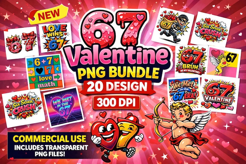 Six Seven 67 Valentine PNG Bundle | Meme Graphics (digital Download) - Etsy