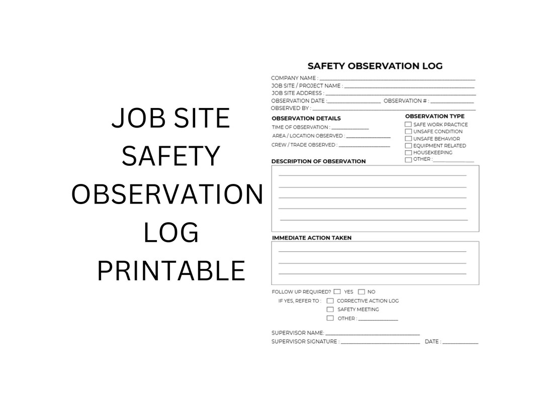 Safety Observation Log Printable | Construction Safety Observation Form ...