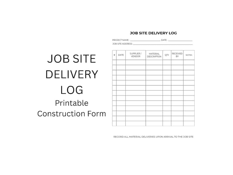 Job Site Delivery Log | Construction Material Delivery & Receiving Form ...