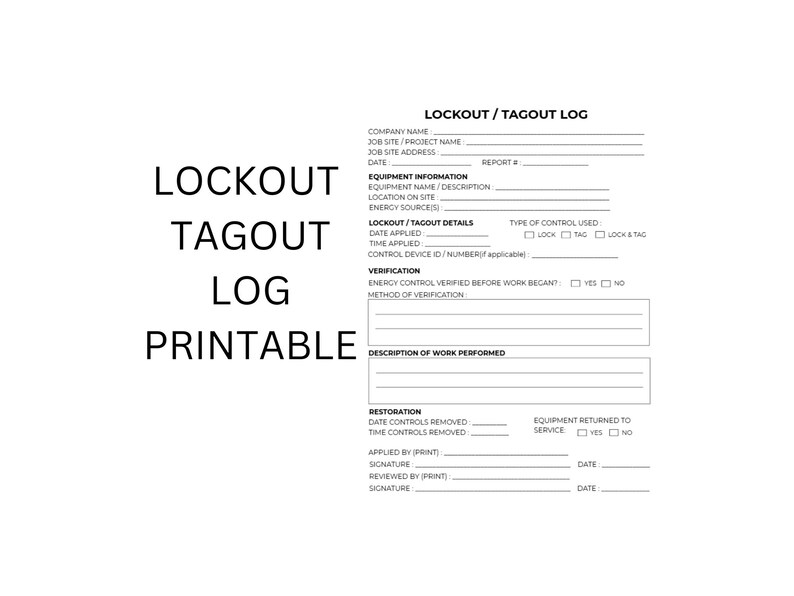Lockout Tagout Log Printable | Job Site Energy Control Documentation ...
