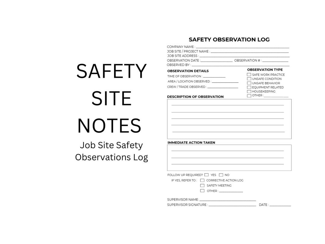 Safety Observation Log Printable | Construction Safety Observation Form ...
