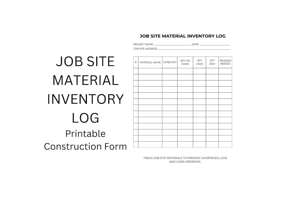 Job Site Material Inventory Log | Construction Materials Tracking & Job ...