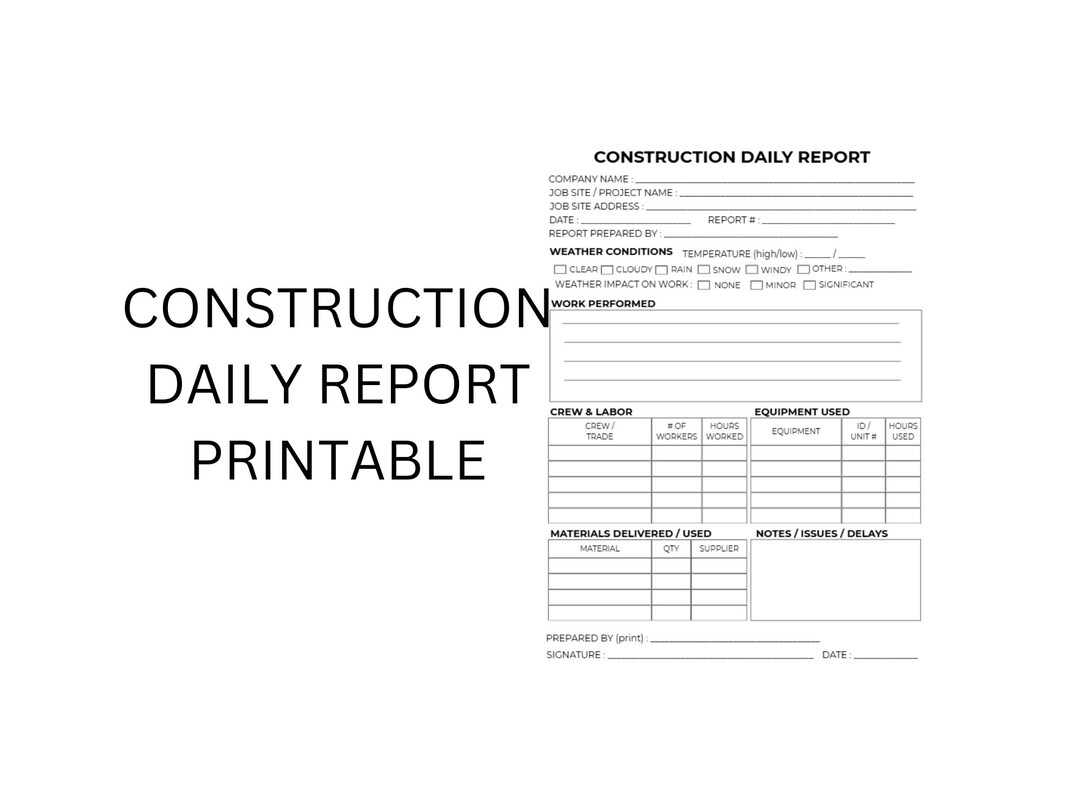 Construction Daily Report Printable | Contractor Daily Report Form ...