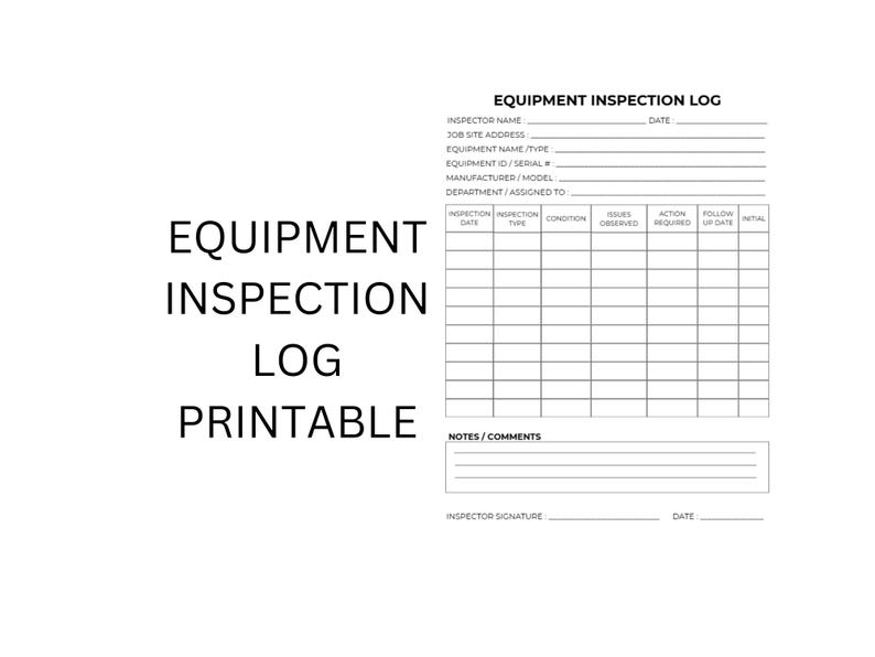Equipment Inspection Log | Construction Equipment Inspection Record ...