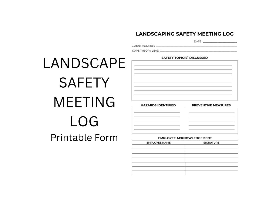 Landscaping Safety Meeting Log Printable | Lawn Care Safety Talk Log ...