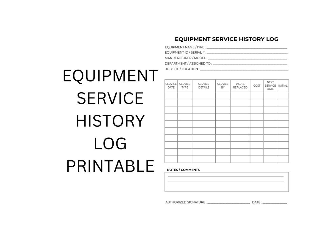 Equipment Service History Log | Construction Equipment Maintenance ...