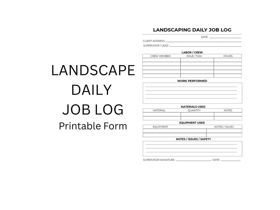 Landscaping Daily Job Log Printable | Lawn Care Daily Work Log ...