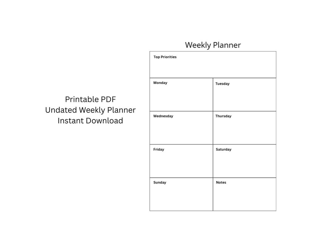 Weekly Planner Printable | Undated One Page Weekly Planner PDF | Simple ...