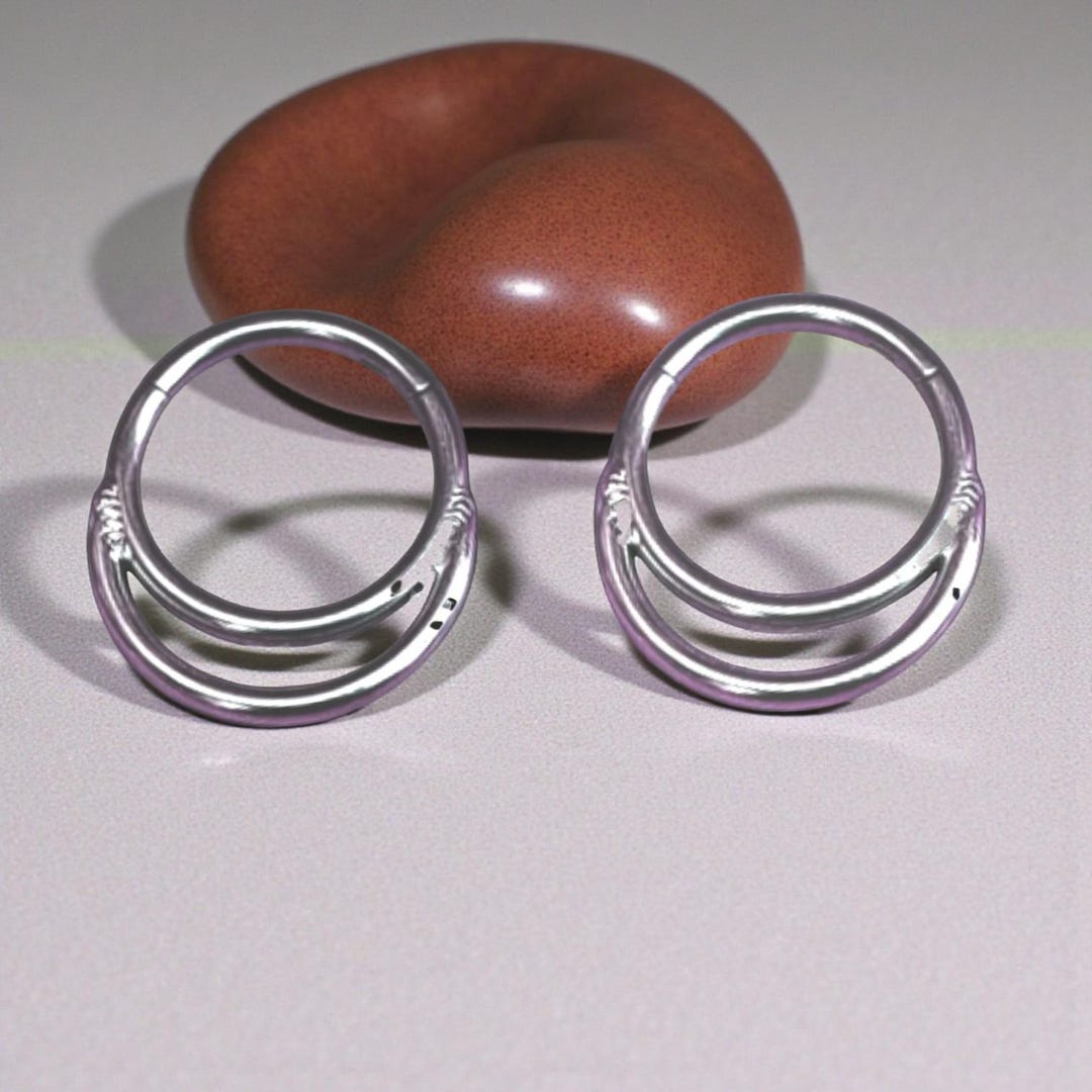 16G Gold Double Layer Septum Ring | Hinged Clicker Hoop | Stacked Daith ...
