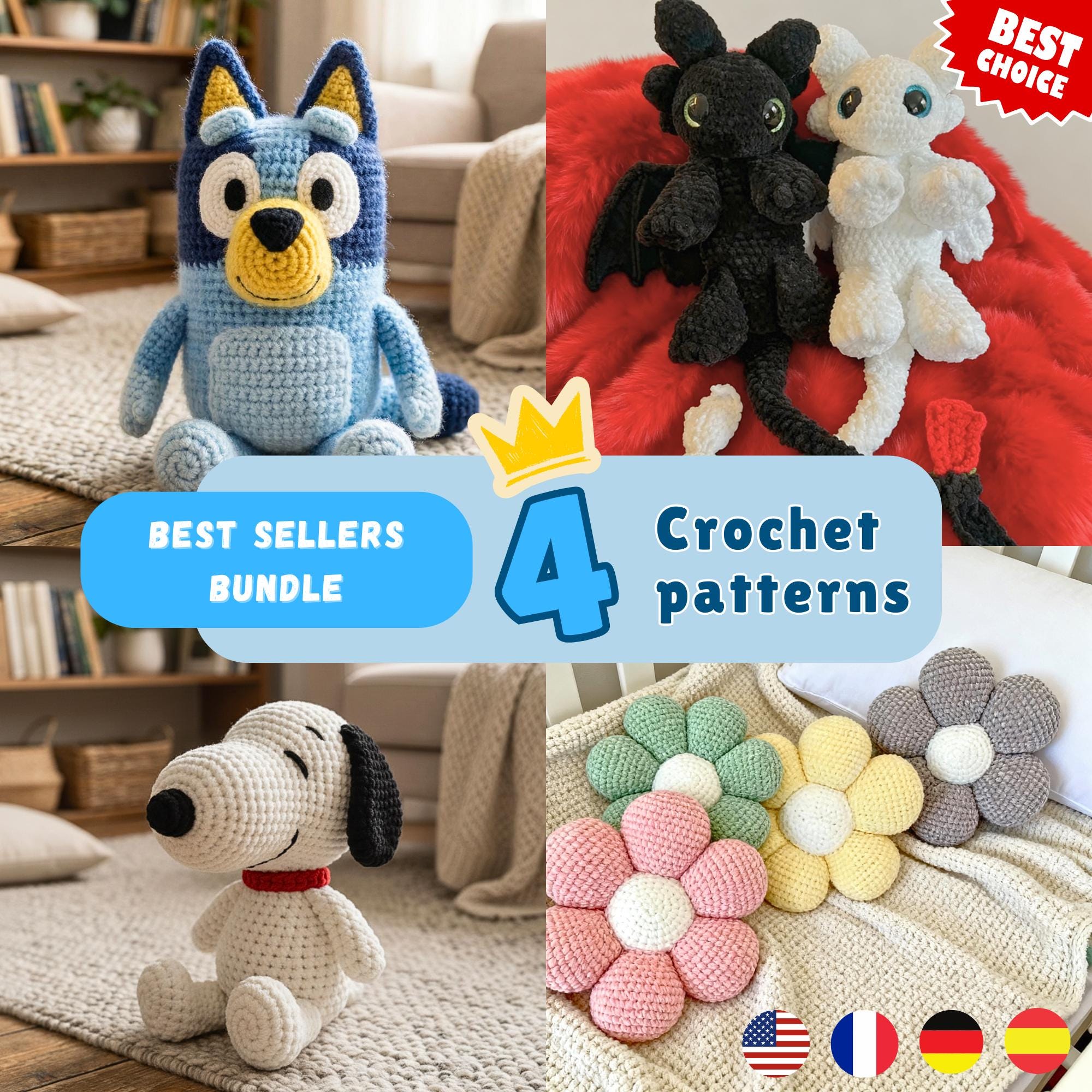 Amigurumi Crochet Pattern Bundle, Bluey, Snoopy, Toothless, Daisy ...