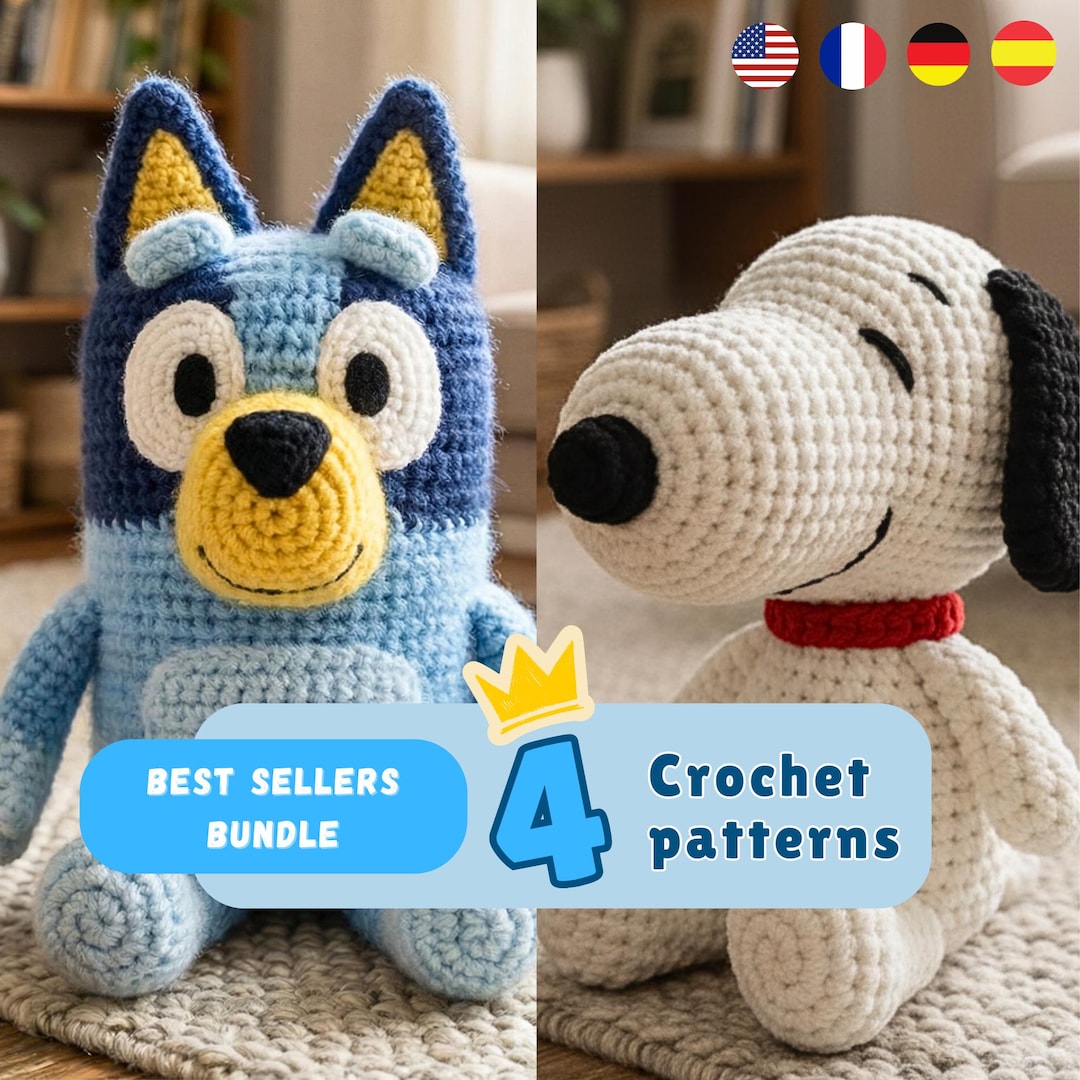 Amigurumi Crochet Pattern Bundle, Bluey, Snoopy, Toothless Inspired ...
