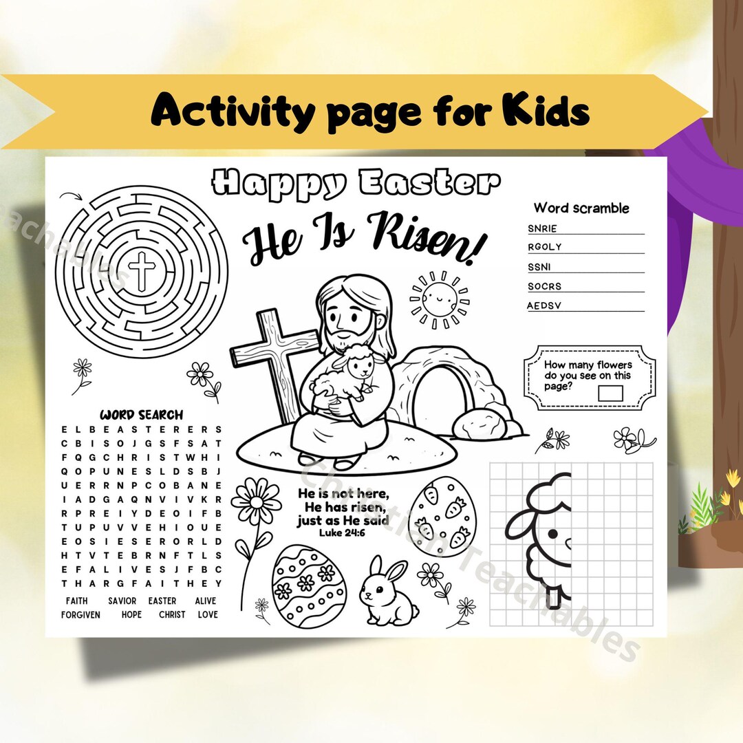 Easter Activity Placemat for Kids | He is Risen Printable PDF ...