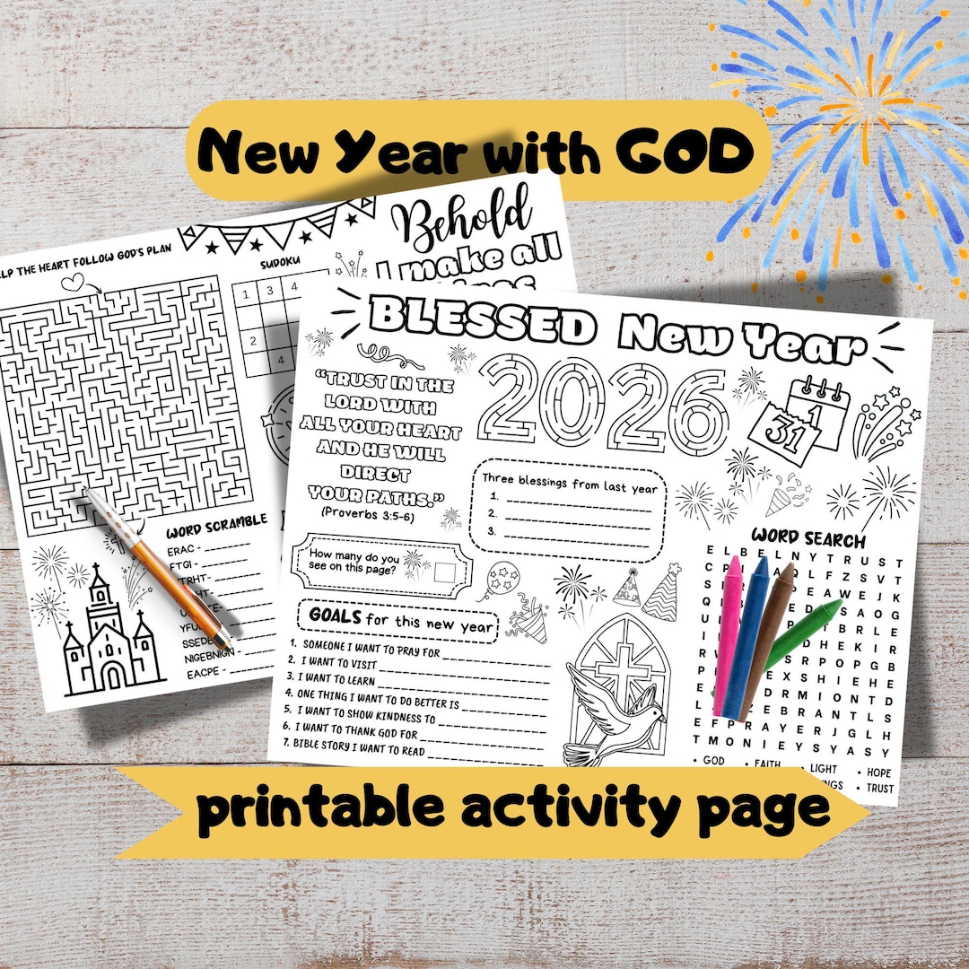 Christian New Year Activity Placemat for Kids (printable) - Etsy