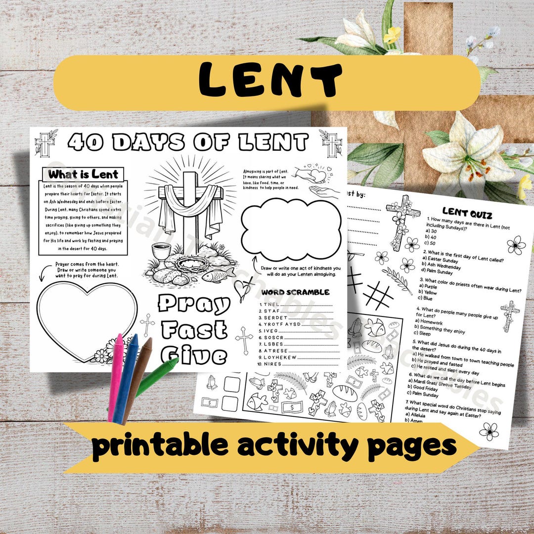 Lent Activity Placemat for Kids | Christian Worksheet Pray Fast Give ...