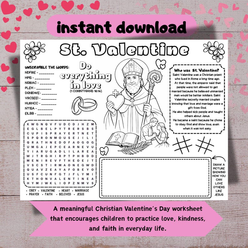 Christian Valentine’s Day Activity Placemat | Saint Valentine Bible ...