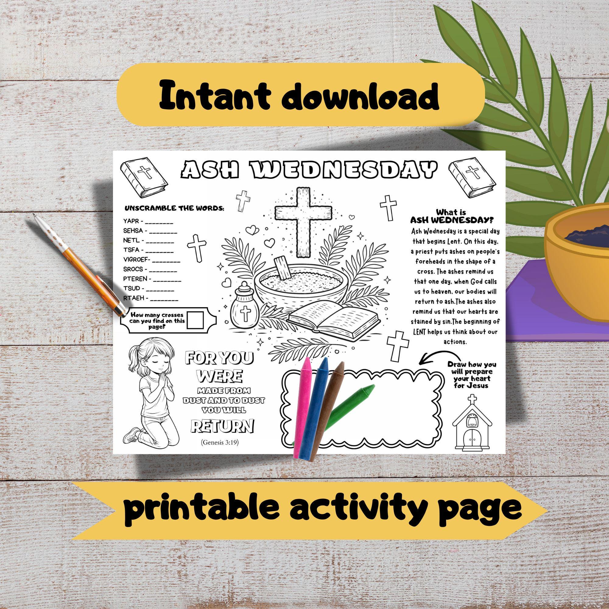 Ash Wednesday Activity Lesson | Lent Catholic Worksheet | Christian ...