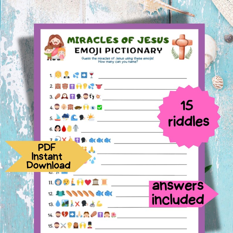 Miracles of Jesus Bible Activity for Kids | Emoji Pictionary Puzzle ...