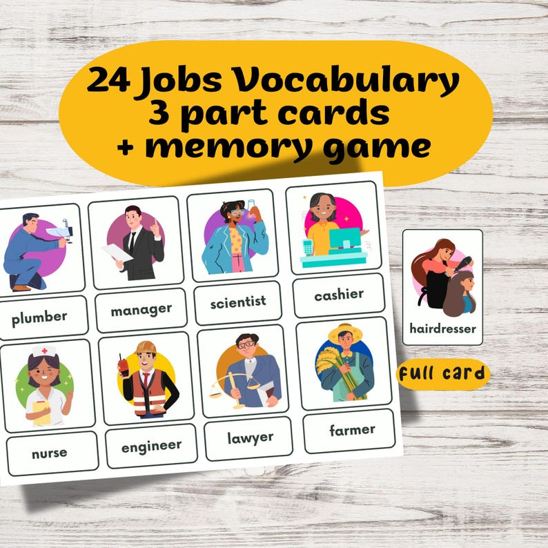 English Jobs Flashcards – 24 Occupations Vocabulary Cards | ESL ...