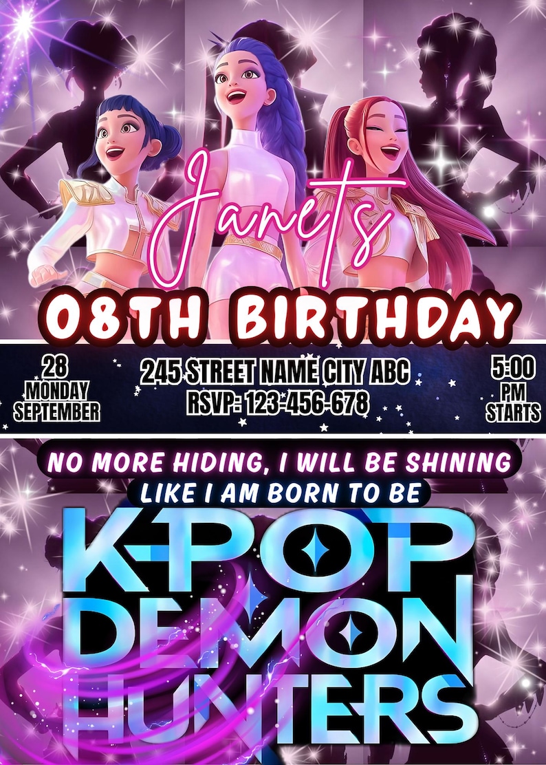 Personalised Kpop Demon Hunters Birthday Party Invitation - Etsy UK