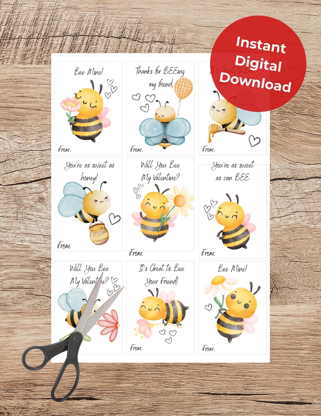 Bee Mine Valentine Cards for Kids, Printable Classroom Valentine, Cute ...
