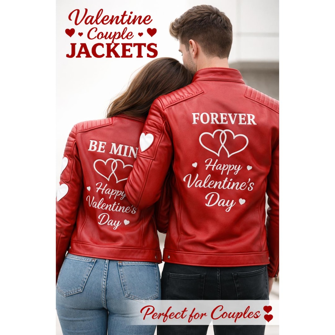 Red Leather Jacket for Couples | Valentine's Day Matching Jackets for ...
