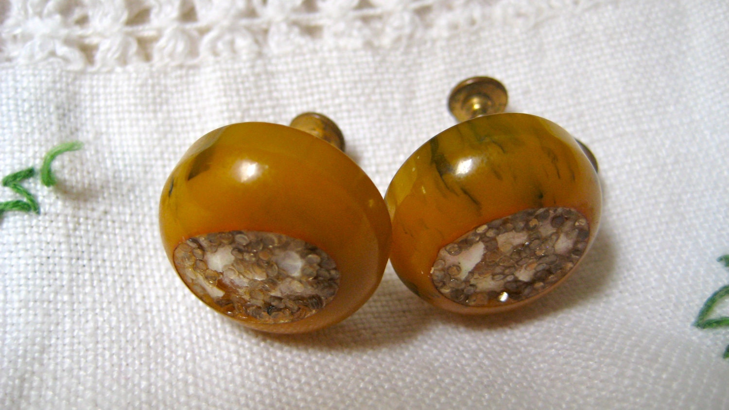 Yellow Bakelite With Inlaid Confetti Screwback Earrings - Etsy
