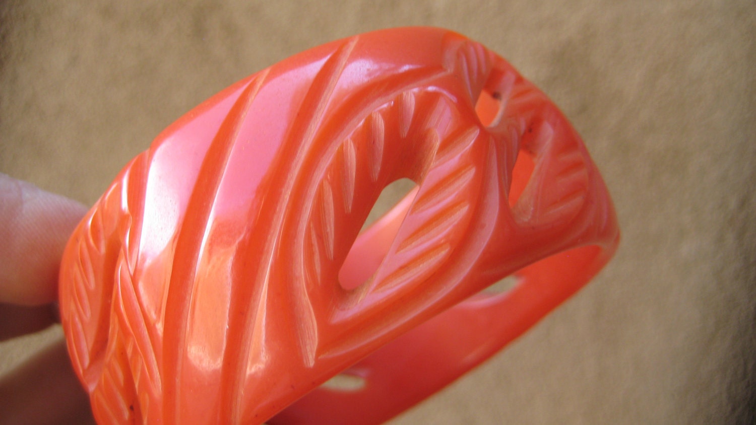 Bakelite Bangle Light Red Carved Pierced Bracelet AS IS - Etsy