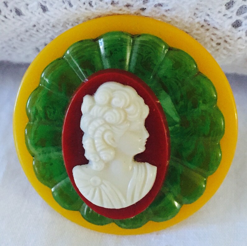 Bakelite Cameo Jewelry Brooch and Necklace 149.00 Each - Etsy
