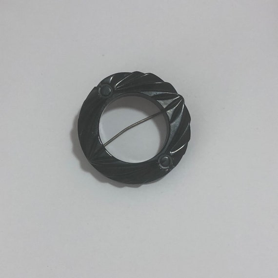 Carved Bakelite Pin Black 1930s - Gem
