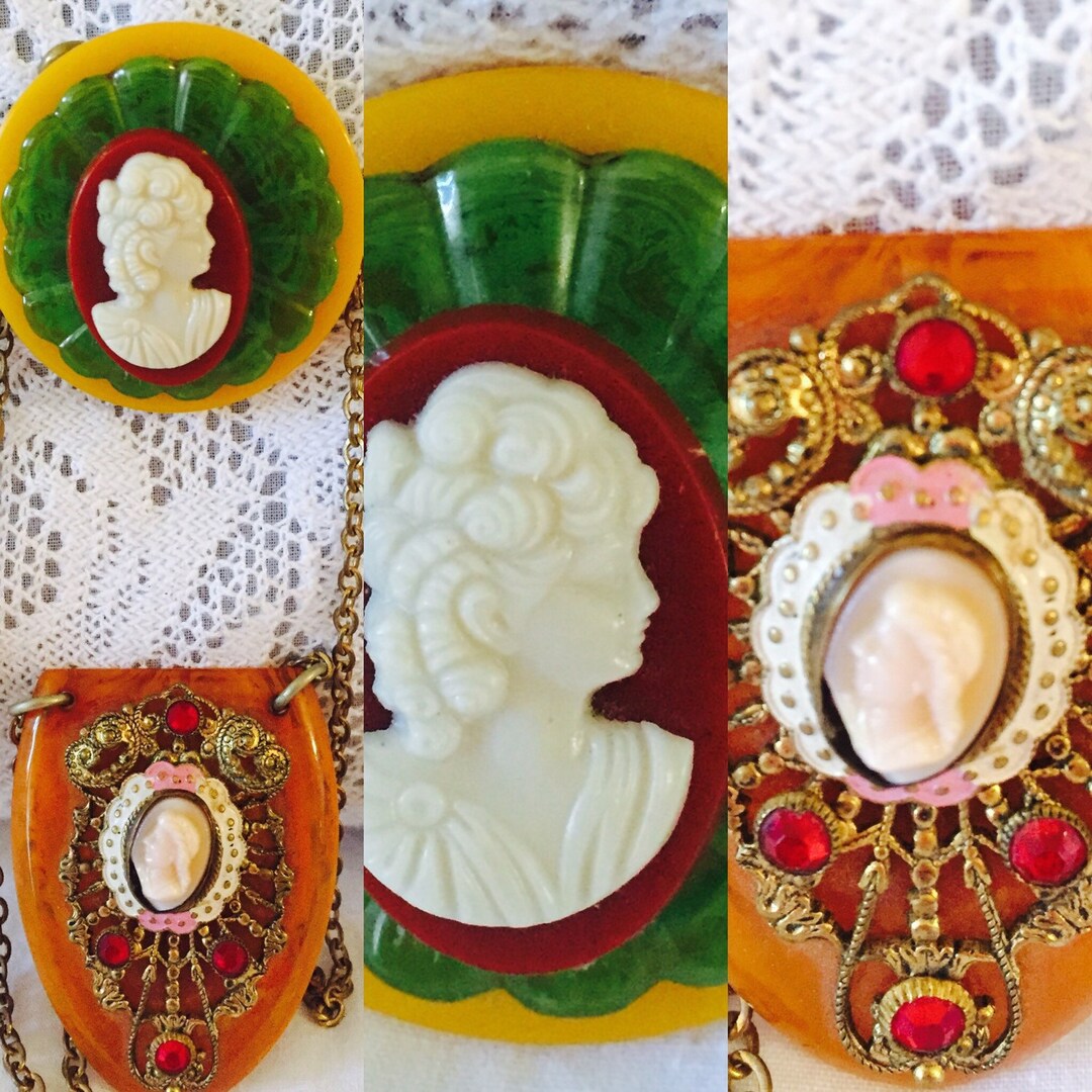 Bakelite Cameo Jewelry Brooch and Necklace 149.00 Each - Etsy