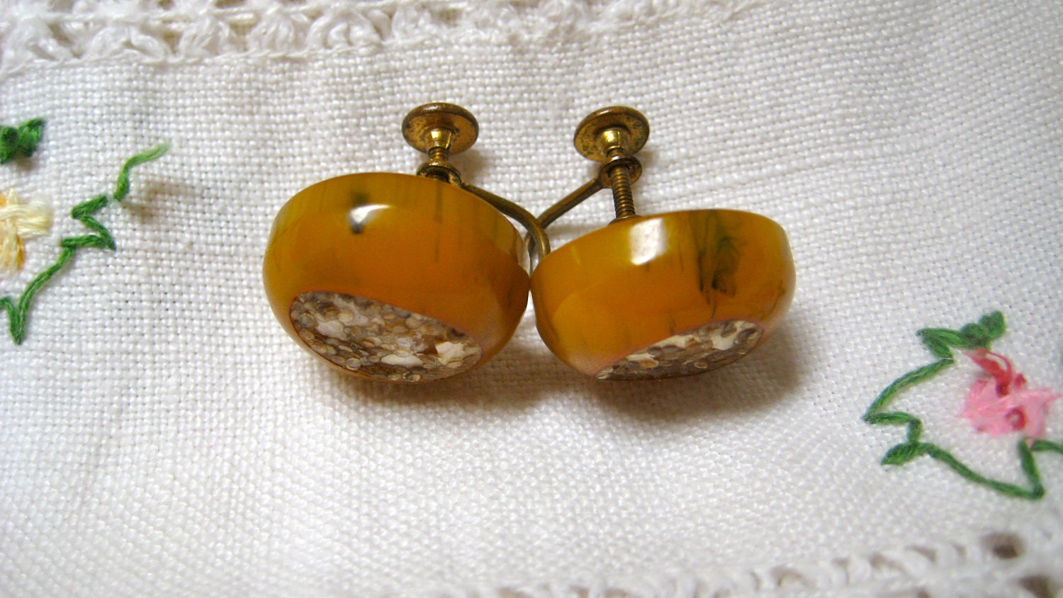 Yellow Bakelite With Inlaid Confetti Screwback Earrings - Etsy