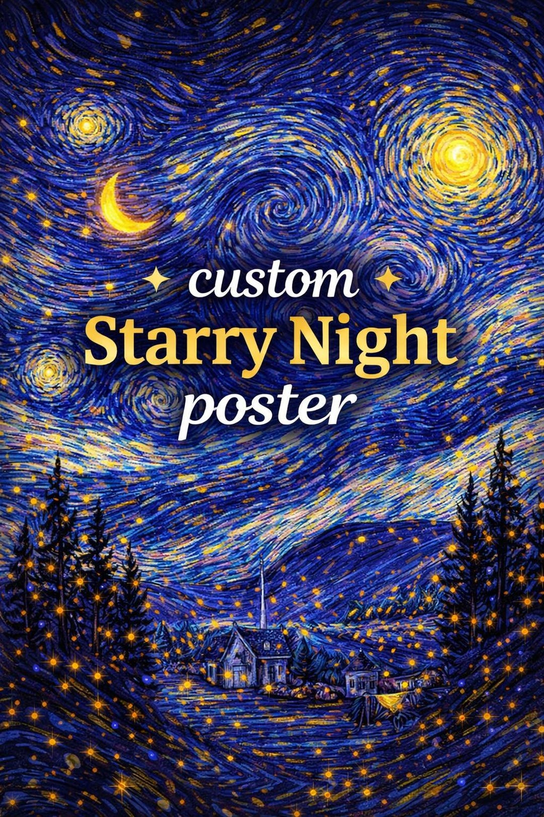 Custom Starry Night Style Portrait Poster From Your Photo, Personalized ...
