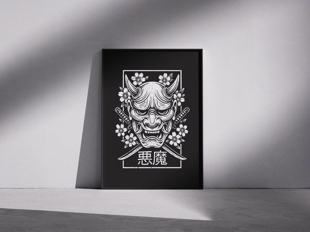 Oni Mask Art Print | Dark Anime Poster, Japanese Samurai Wall Decor - Etsy