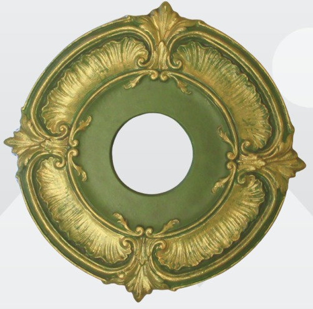 Ceiling Medallion Light or Fan Hand Painted Green & Gold Faux Finish ...